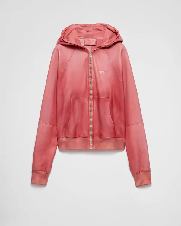 Prada Nappa Leather Hoodie - Geranium Pink | Editorialist